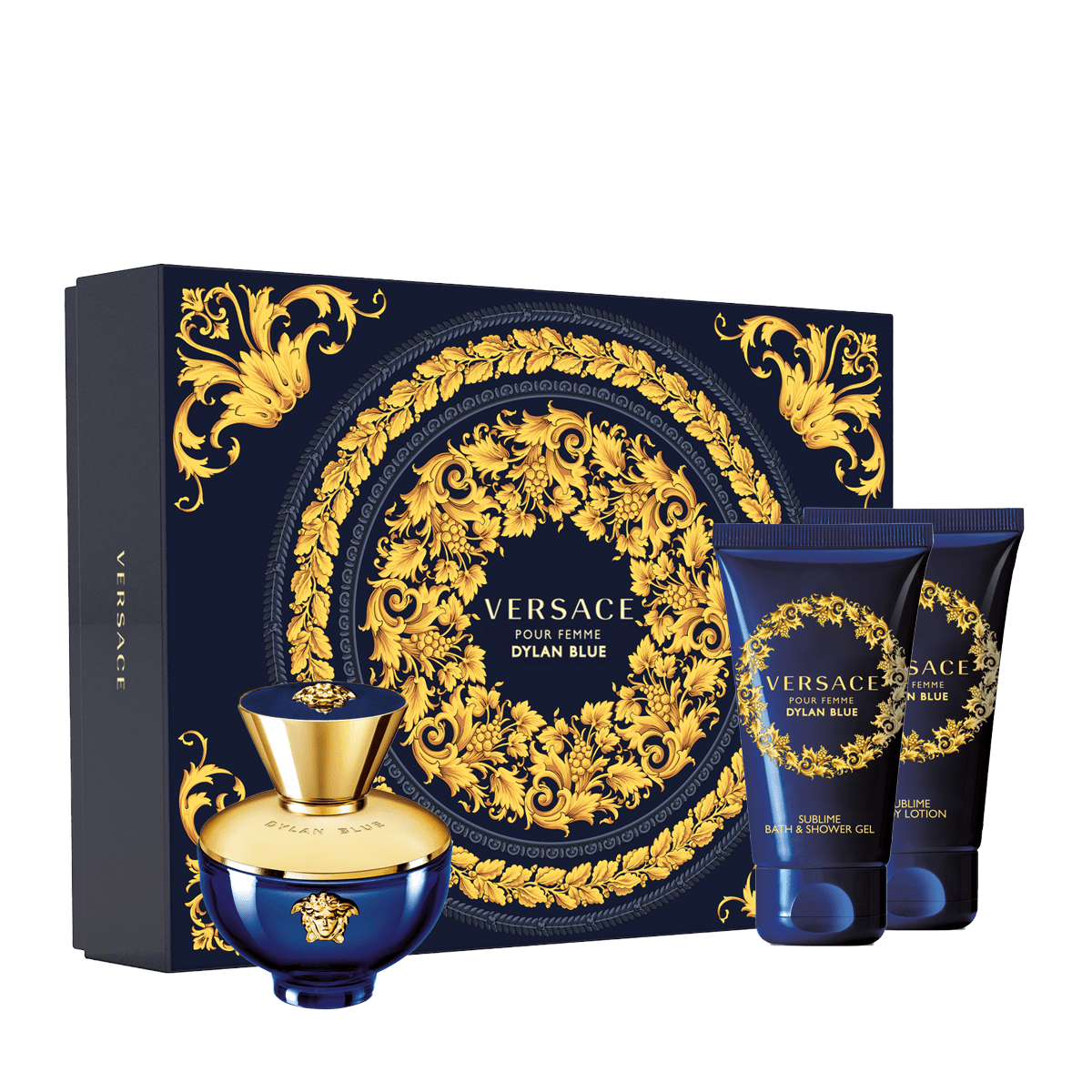 Shop Versace Pour Femme Dylan Blue EDP Shower & Body Lotion Set in the UK